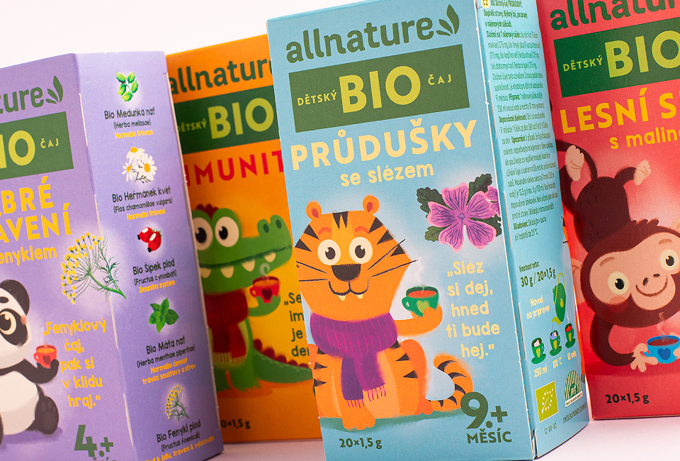 Illustrated packaging for children's organic teas - MAISON D'IDÉE Prague